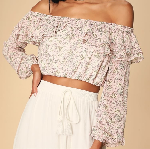 Lulus | Tops | Lulus Teddi Blush Pink Floral Print Ruffled Off The ...